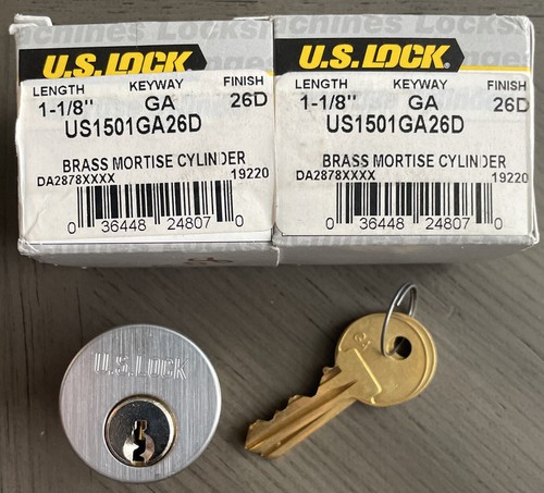 U.S. Lock 1 1/8" Brass Mortise Cylinder GA Keyway Chrome US1501GA26D ...