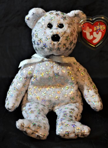 TY Beanie Baby The Beginning White w/ Silver Stars Bear January 1, 2000 ...
