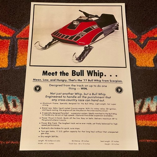 🏁’77 SCORPION BULL WHIP Race Snowmobile Poster vintage Cross Country ...