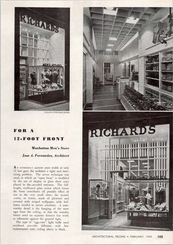 1945 Article (1 Page) Richards Men's Apparel Store NYC Jose Fernandez ...