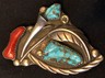 Masterpiece Zuni Cochiti Ben Eustace Pin Carved Natural Coral Turquoise ...