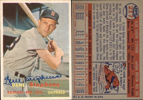Gene Stephens Signed 1957 Topps #217 Card Boston Red Sox Auto Autograph ...