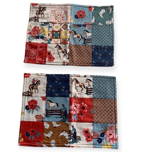 Set of 2 Small Western Patchwork Placemats Horses Floral Country ...