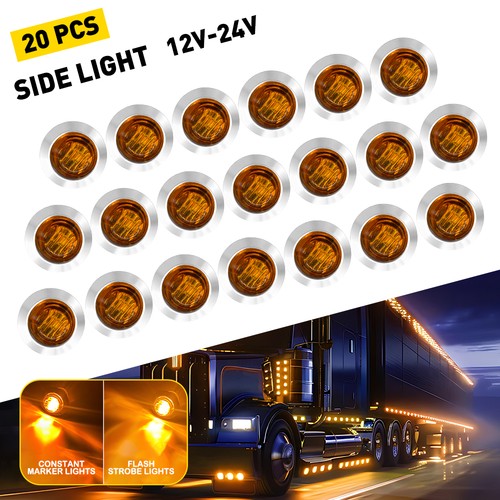 3/4" 12V Side Marker Lights LED Round Bullet Amber Signals Warning ...