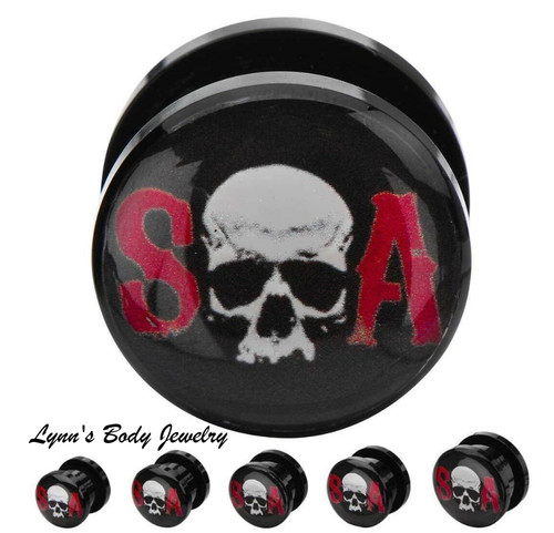 Sons of Anarchy SOA Skull Black Acrylic Screw Fit Tunnel Plugs Gauges ...