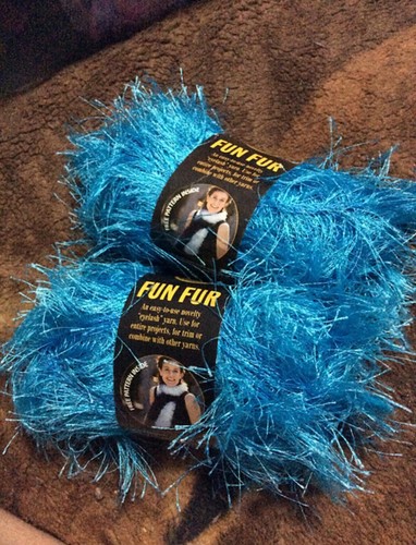 Skein of Lion Brand Fun Fur Yarn TURQUOISE 1.76 oz, 64 yds Poly Eyelash ...