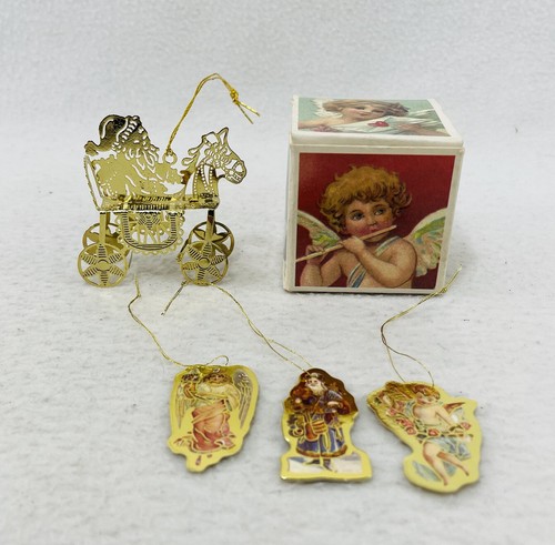 Vintage 1982 Cherub Gift Box Cube 2” Christmas Ornament Angel Santa ...