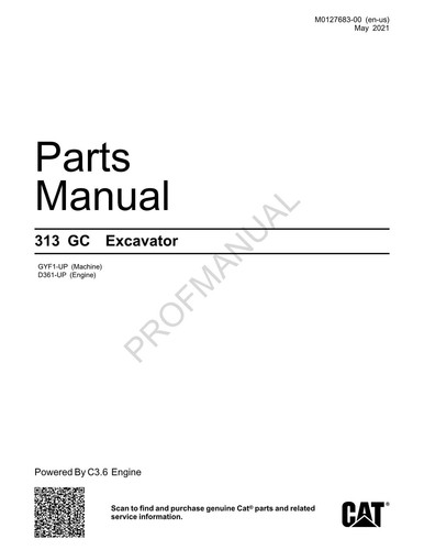 Caterpillar Cat 313 GC Excavator Parts Catalog Manual ser D361-Up GYF1 ...