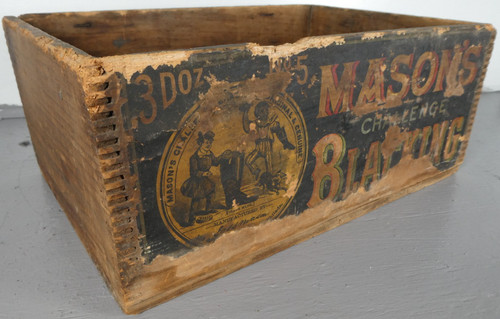 Antique Masons Challenge Blacking Wooden Box Primitive Americana ...