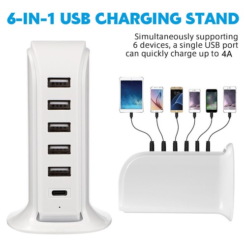 Multi 6-Ports USB Phone Charger Socket HUB Fast Charging Station ...