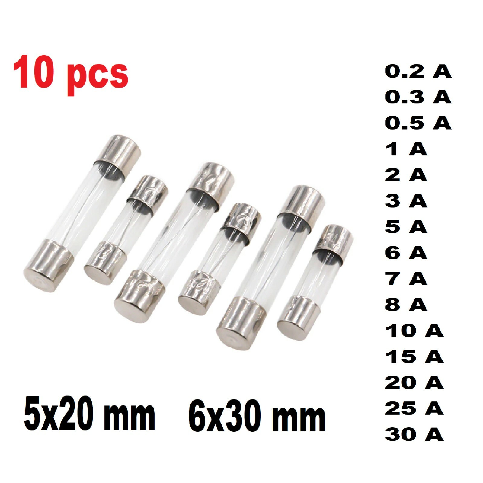 5pcs T2AL250V, T2A 250V, T2L250V cartridge GLASS fuses 5X20mm, 2A 250V ...