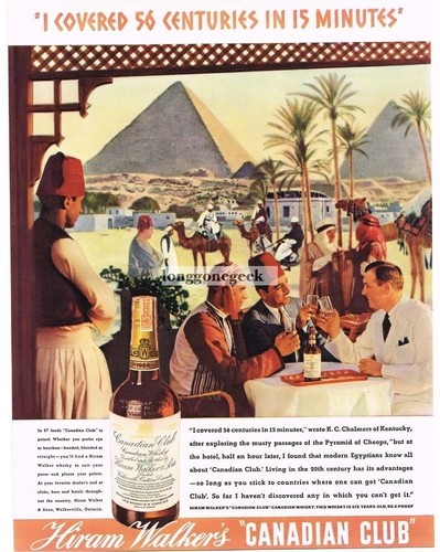 1937 Hiram Walker CANADIAN CLUB Whiskey Egyptian Cafe Pyramids art ...