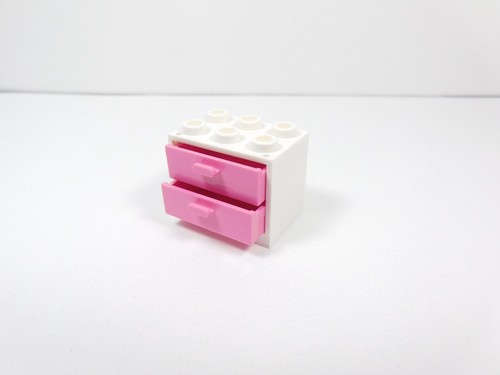 LEGO White 2x3x2 Dresser Cabinet w/ 2 Dark Pink Drawers Accessory ...