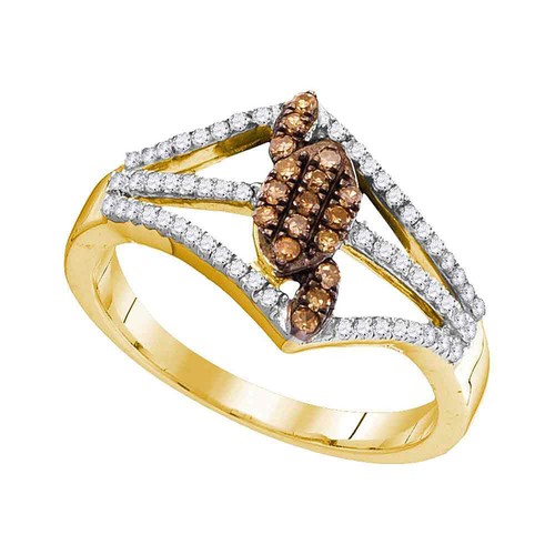 10k Yellow Gold Womens Round Brown Diamond Cluster Openwork Strand Ring ...