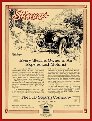 1911 F.B. Stearns Automobile of Cleveland NEW Metal Sign: 12 x 16 Ships ...