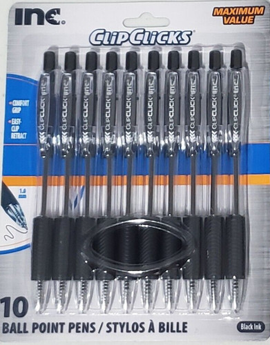 Inc Clip Clicks Retractable Ball Point Pens 1.0mm 10 Pens ~ Black Ink ...
