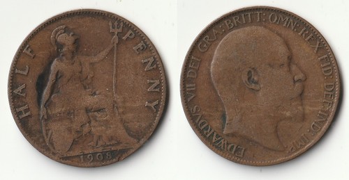 1908 Great Britain half penny (1/2 penny) coin | eBay