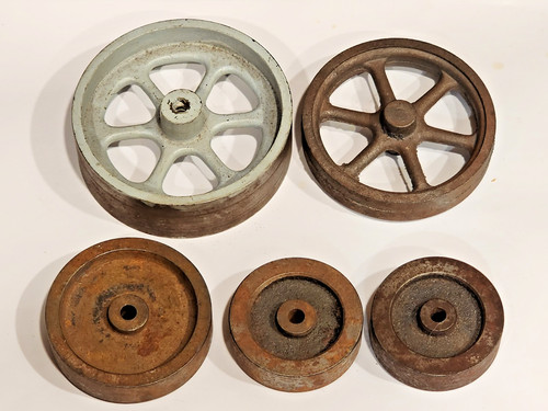Lot of (5) Vintage Model Steam Engine Steel Flywheels - See Description ...