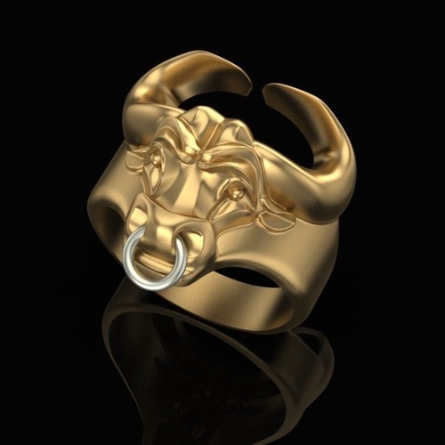 Gold over Bull Ring Wall Street Bull Taurus Astrology Ring Men Bull ...