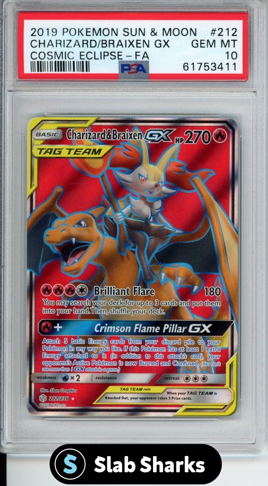 Charizard & Braixen GX 2019 Sun & Moon: Cosmic Eclipse #212/236 Holo (Full Art) PSA 10 Price ...