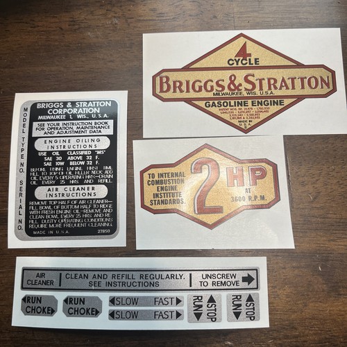 Briggs & Stratton decals for Early 2-hp Engines 61302 Set of 7 | eBay