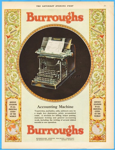 1929 Burroughs Adding Machine Co Detroit MI Antique 1920's Accounting ...