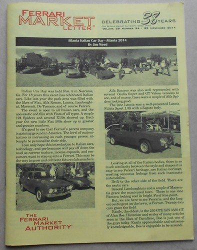Ferrari Market Letter November 2014 Vol 39 Nummer 24 no book brochure ...