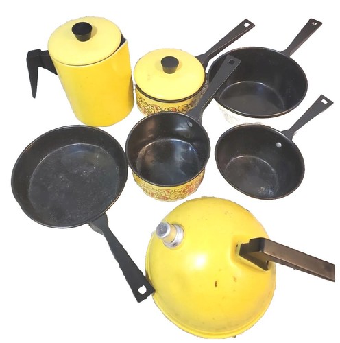 Vintage Kids Play Kitchen Pots Pans Kettles Set Mushroom Yellow 9 Piece ...