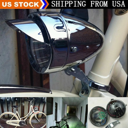 Chrome Bright LED Vintage Bike Retro Bicycle Headlight Front Head Light ...