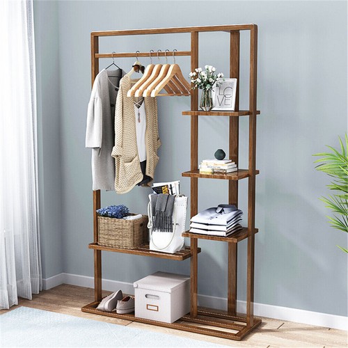 Strong Thick Wooden Clothing Rack Garment Rack with Hanging Rod＆6 ...