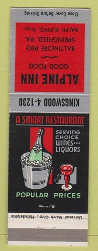 Matchbook Cover - Alpine Inn Springfield PA | eBay