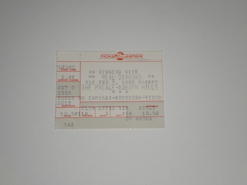 Neil Diamond Concert Ticket Stub-1989-"Sweet Caroline"-Palace of Auburn ...