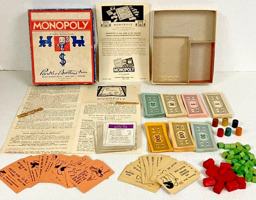 Vintage WWII Monopoly Board Game 1941-1946 Blue Box with Wood Cylinder ...