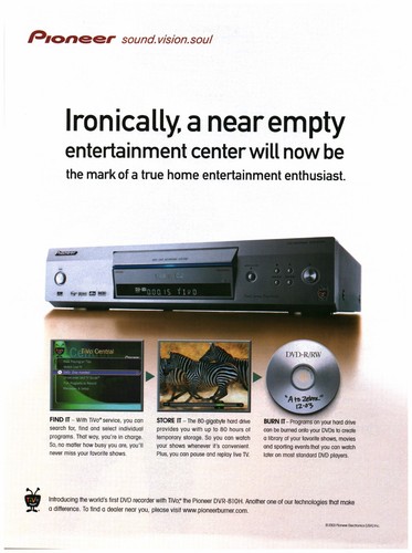 2003 PRINT AD - PIONEER DVR-810H AD - PIONEER TiVO AD - DVD RECORDER W ...