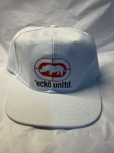 Ecko Unltd Flat Bill Adjustable Snap Back Hat White Black &Red Printed ...