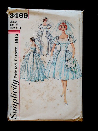 1950's Vintage SIMPLICITY 3469 SHORT & LONG WEDDING DRESS PATTERN / Sz ...