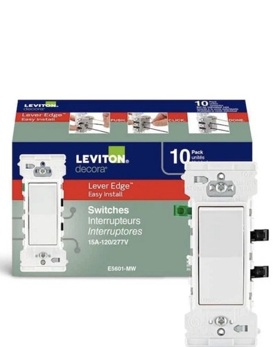 E5601-MW Decora Edge 15 Amp Single Pole Rocker Switch, 10-Pack, White ...