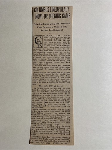 Evar Swanson Columbus Red Birds 1931 Sporting News Baseball 3X8 Panel ...