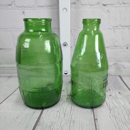2 Vintage Green Bottles Rolling Rock Beer Bottle and Mickeys Malt ...