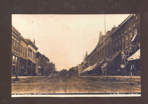 REAL PHOTO LEROY ILLINOIS DOWNTOWN DIRT STREET SCENE STORES POSTCARD ...