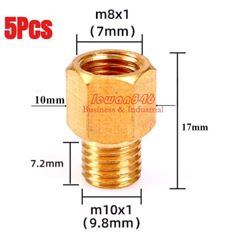 5 Pc Brass Pipe Fitting Metric Thread M10X1 Male To M8X1.0 Female Gauge ...