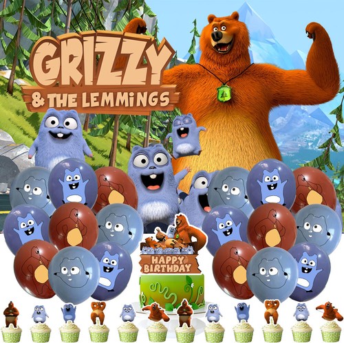Grizzy and The Lemmings Party Supplies Set Banner Balloons Cake Toppers ...