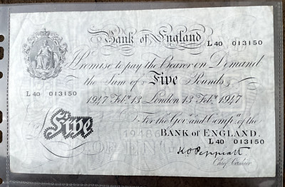 White Five Pound Note in English Elizabeth Ii Banknotes (1952-Now) for ...
