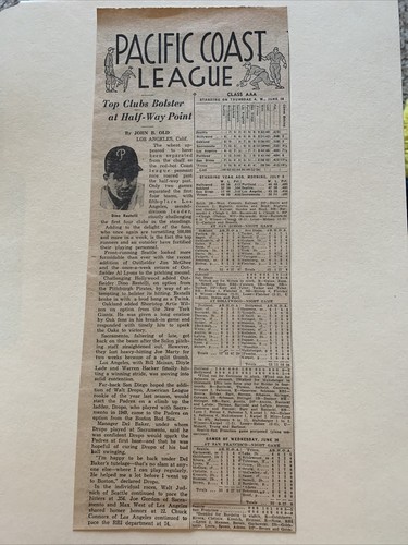 Dino Restelli Hollywood Stars Pacific Coast League 1951 Baseball 4X11 ...