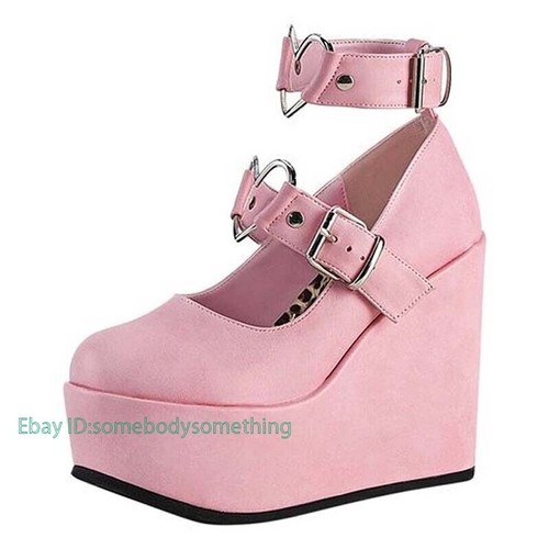 Fashion Women's Pumps Wedges Platform Gothic High Heels Ankle Strap ...