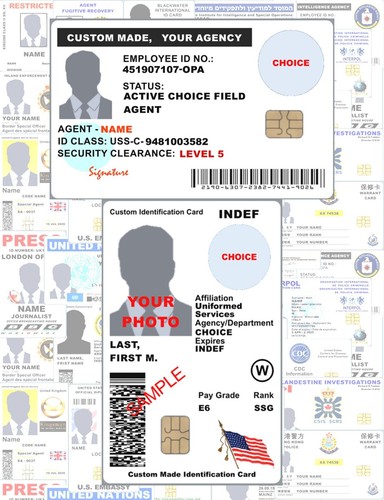 INT'L SPY agencies IDs. Your choice WITH real chip. CIA, NSA, MI6 ...