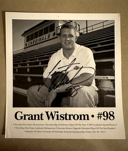 Nebraska Cornhuskers GRANT WISTROM Signed 8x8.5 Photo FOOTBALL ...
