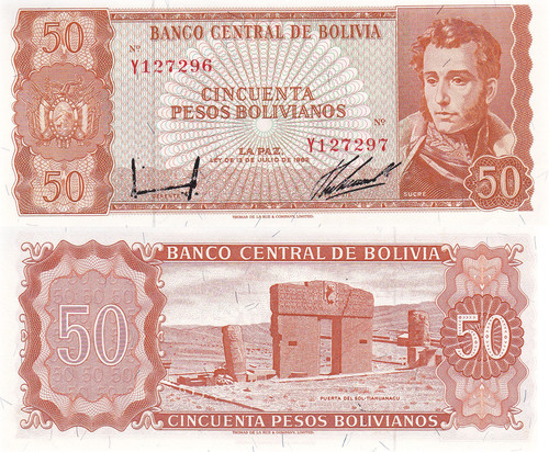 1962 Bolivia 50 Pesos Error Mismatched Serial Numbers Pick #162a | eBay