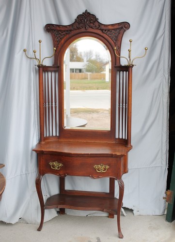 Fancy Victorian Antique Oak Hall Tree – original finish -Mirror - Coat ...