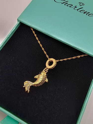 Golden koi fish 925 Silver 18k Gold Plated Pendant Necklace 40-45 Cm ...